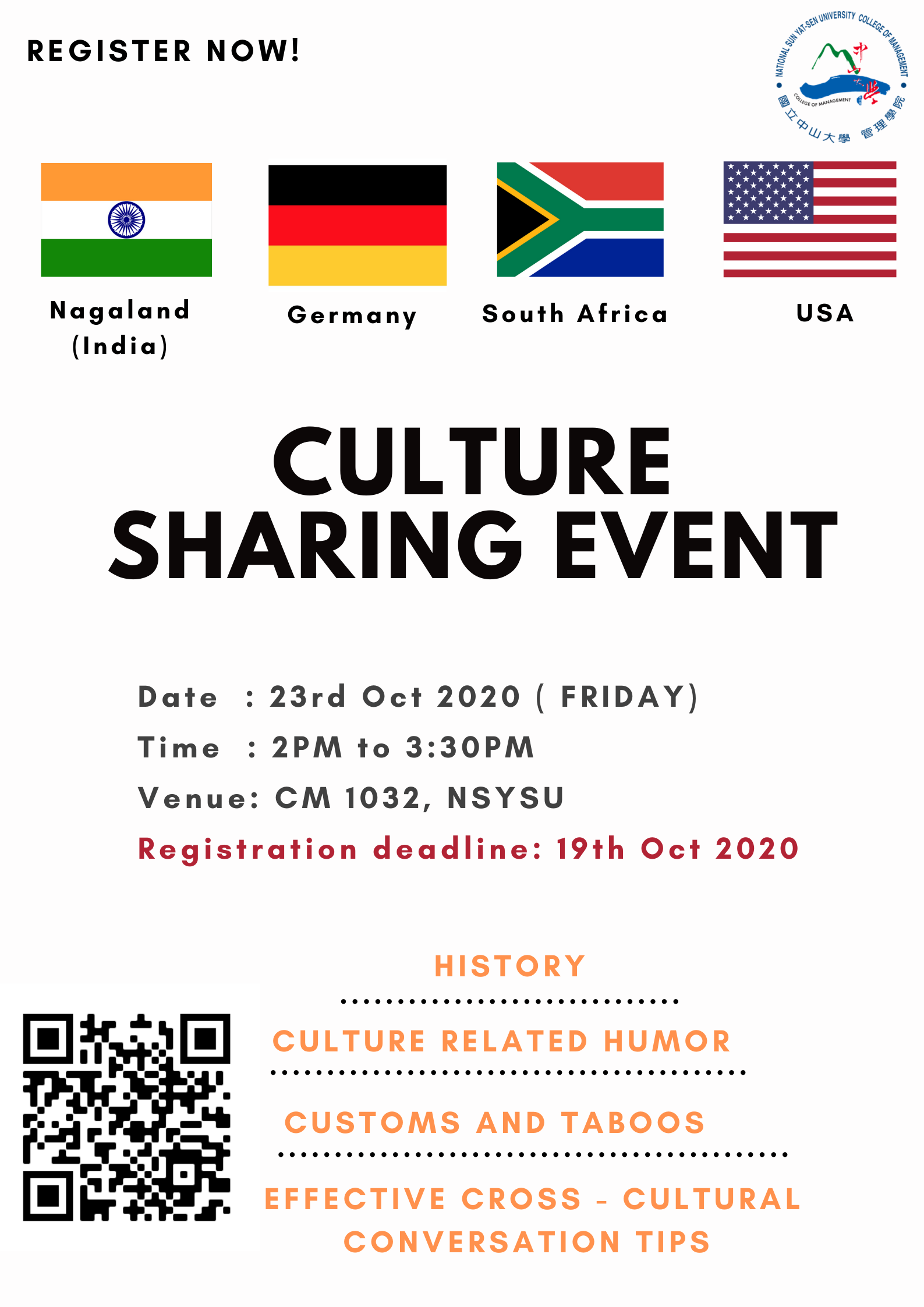 【Event】Culture sharing event（10/23） - College of Management, NSYSU